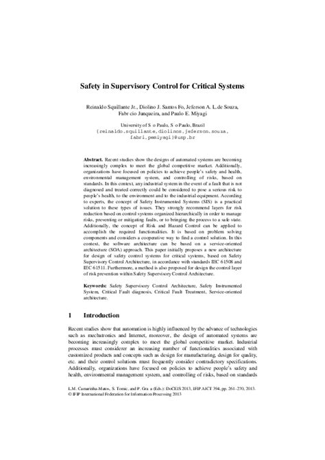 Pdf Safety In Supervisory Control For Critical Systems