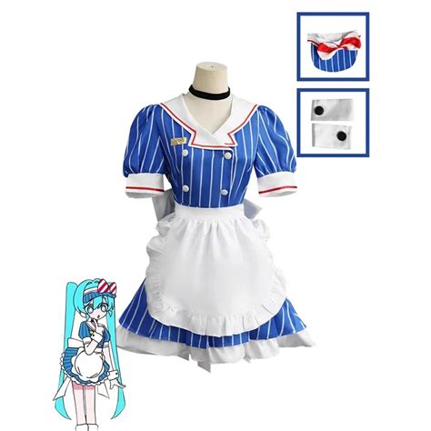 Miku Cosplay Costumes Anime Mesmerizer Uniform Women Striped Maid Dress