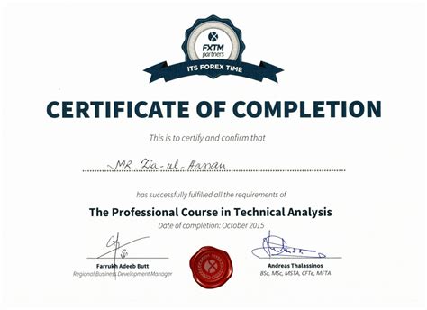 Certificate Of Completion Technical Analysis By Fxtmcom 17 Oct 2015 Free Forex Course Free