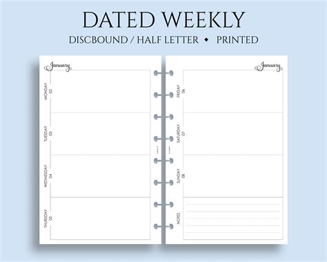 Dated Horizontal Weekly Layout With Notes PT Paper