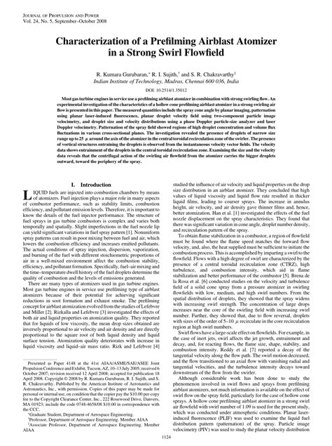 Pdf Characterization Of A Prefilming Airblast Atomizer In A Strong Swirl Flow Field