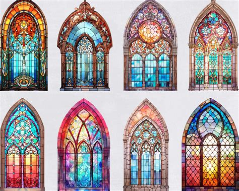 Stained Glass Windows Clipart Colourful Vintage Window With Flowers