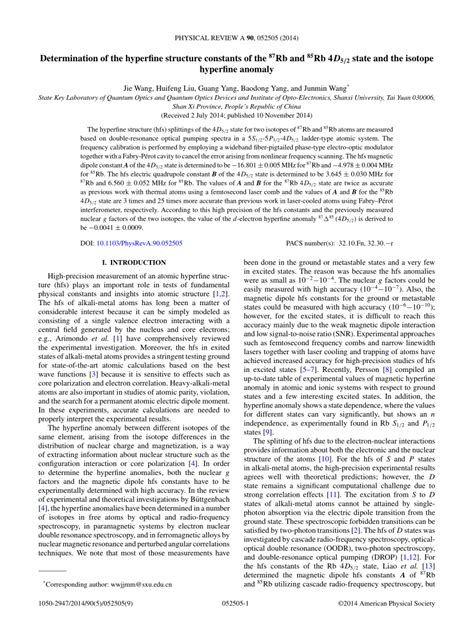 Pdf Determination Of The Hyperfine Structure Constants Of The Rb 87 And Rb 85 4 D 5 2 State