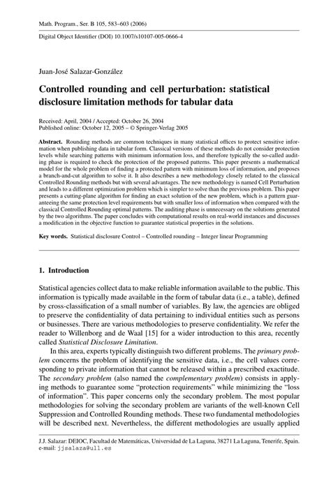 Pdf Controlled Rounding And Cell Perturbation Statistical Disclosure Limitation Methods For
