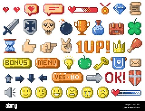Pixel Game Ui Icons Retro Video Game Interface Buttons And Elements 8 Bit App Menu Design