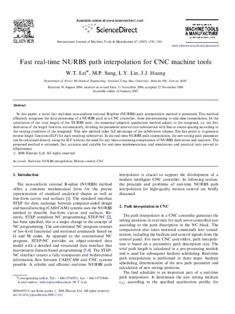 Pdf Fast Real Time Nurbs Path Interpolation For Cnc Machine Tools