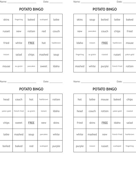 Potato Bingo Wordmint
