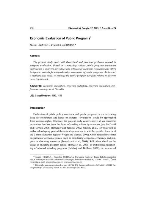 Pdf Economic Evaluation Of Public Programs