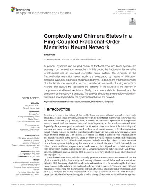 Pdf Complexity And Chimera States In A Ring Coupled Fractional Order Memristor Neural Network
