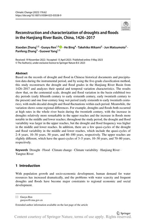 Reconstruction And Characterization Of Droughts And Floods In The Hanjiang River Basin China