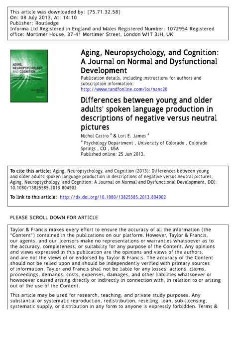 Pdf Differences Between Young And Older Adults Spoken Language Production In Descriptions Of