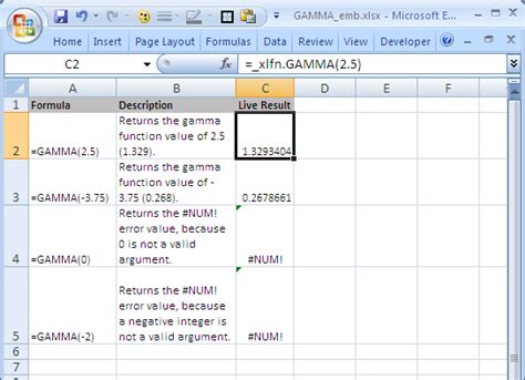 microsoft excel how to use gamma function xlfn gamma super user