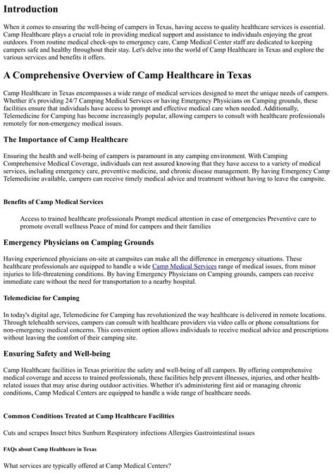 Ppt A Comprehensive Overview Of Camp Healthcare In Texas Powerpoint