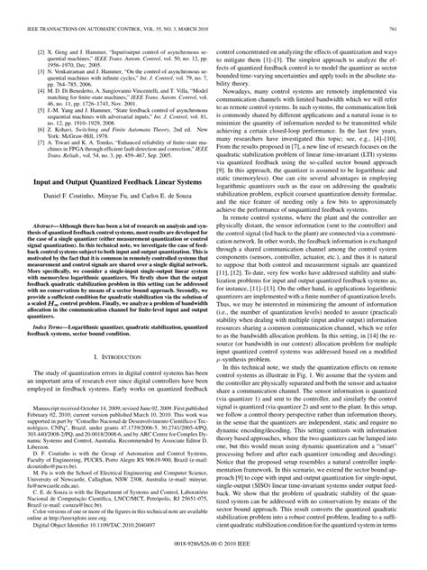 Pdf Input And Output Quantized Feedback Linear Systems