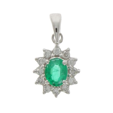Emerald And Diamond Cluster Pendant Sanderson Jewellers