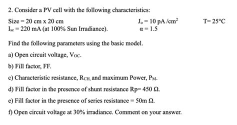 Consider A PV Cell With The Following Chegg