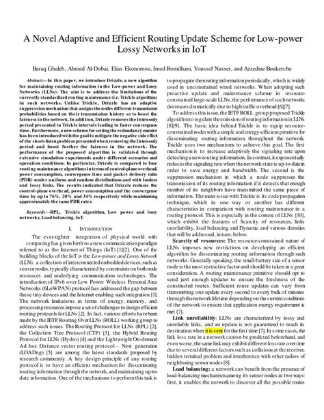 Pdf A Novel Adaptive Routing Update Scheme For Low Power Lossy