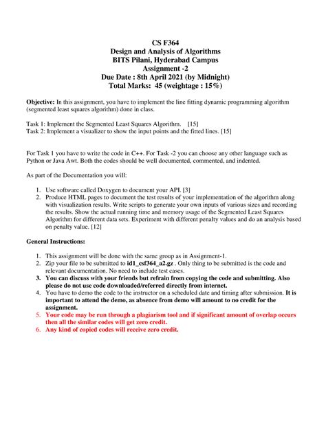 Assignment 2 Cs F Design And Analysis Of Algorithms Bits Pilani