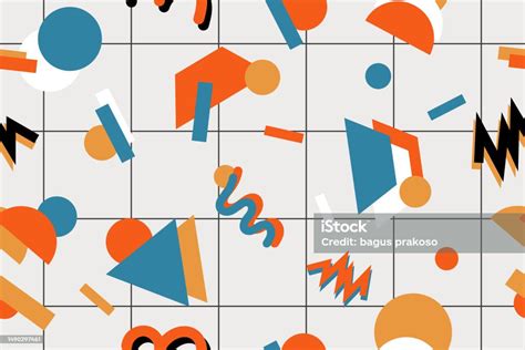 레트로 80년대 90년대 레트로 이음매 없는 패턴으로 레트로 스타일의 기하학적 모양이 있습니다 벡터 그림 0명에 대한 스톡 벡터 아트 및 기타 이미지 Istock