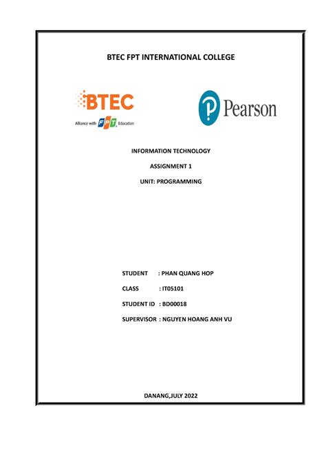 Formmau Good Btec Fpt International College Information Technology