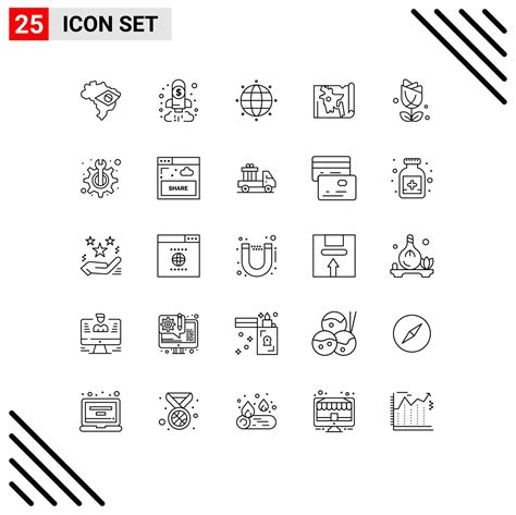 Set Of 25 Modern Ui Icons Symbols Signs For Usa Flower Global Bangla