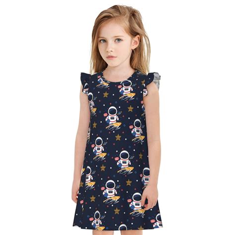 Fotbe Astronaut Surfing Pattern Girls Nightgowns 3 10 Years Short