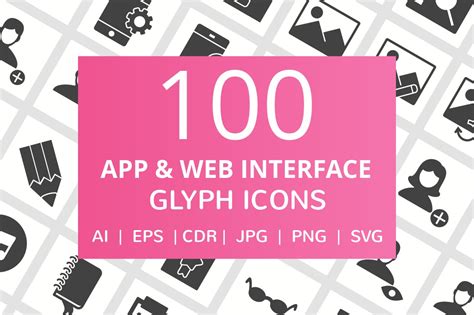 100 app and web interface glyph icons masterbundles