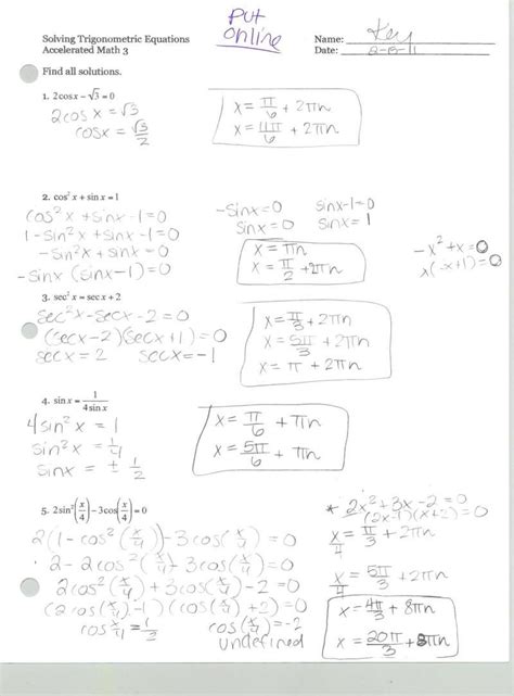 Trig Identities Worksheet Pdf Db Excel Com
