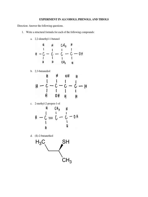 Experiment In Alcohols Phenols And Thiols Pdf