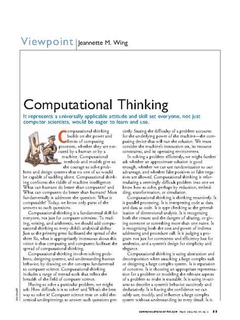 Computational Thinking Jeannette M Wing Viewpoint Communications
