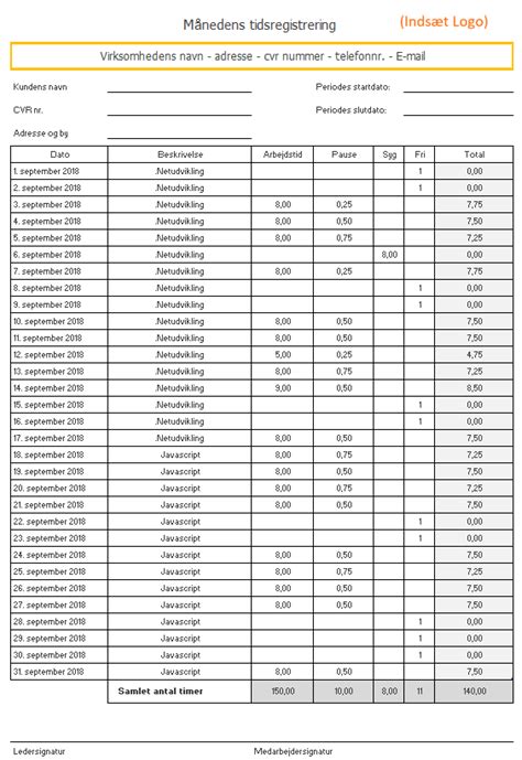 Hjælp Til Tidsregistrering Rapido Consult Gratis Skabelon I Excel