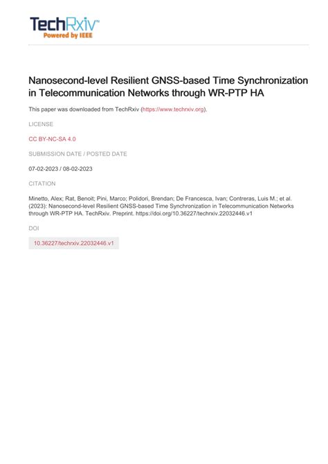 Pdf Nanosecond Level Resilient Gnss Based Time Synchronization In Telecommunication Networks