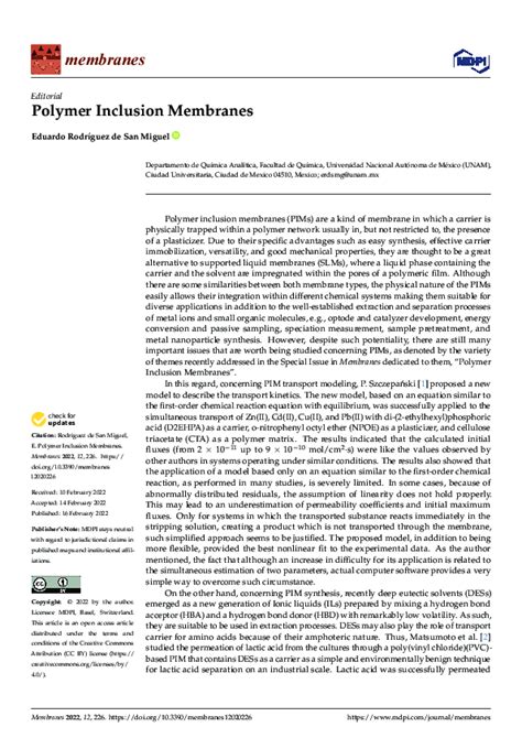 Pdf Polymer Inclusion Membranes
