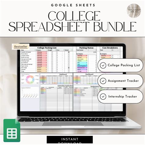 College Back To School Spreadsheet Bundle Packing List Assignment Tracker Internship Tracker