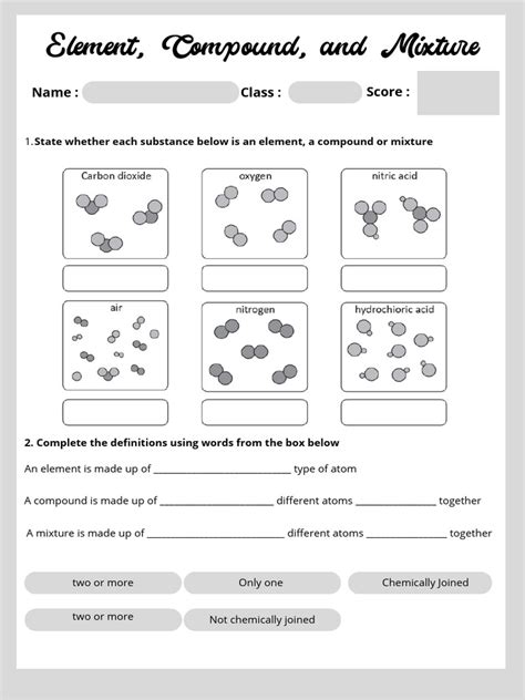 Exercise Element Compound And Mixture Pdf