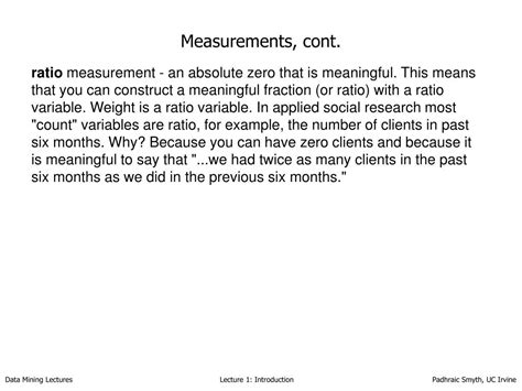 PPT ICS 278 Data Mining Lecture 2 Measurement And Data PowerPoint