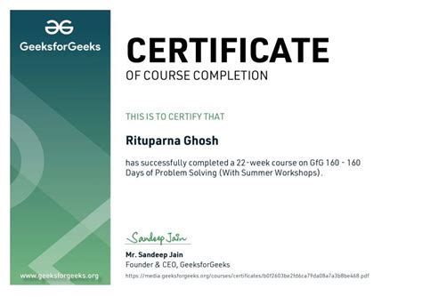 completed 160 days of code challenge on geeksforgeeks rituparna ghosh