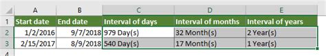 How To Calculate Interval Days Weeks Months Years Between Two Dates In Excel