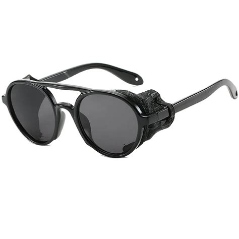 Oec Cpo New Men Steampunk Sunglasses For Men Leather Punk Round