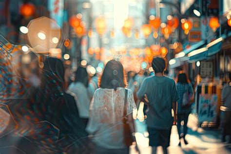 Blurred City Crowd Shallow Depth Of Field Effect Premium Ai Generated
