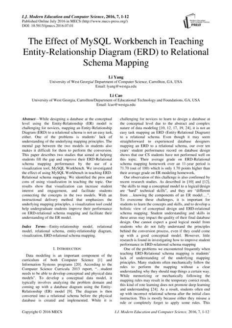 The Effect Of Mysql Workbench In Teaching Entity Relationship Diagram