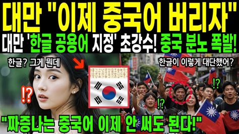 해외감동사연 대만 중국어 폐지하고 한글 도입 중국 격분 아시아 지각변동 Youtube