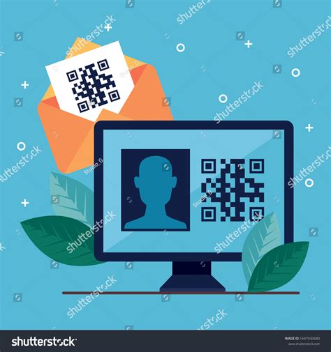 Qr Code Inside Computer Envelope And Leaves Royalty Free Stock Vector 1697030680 Avopix Com
