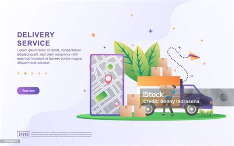 작은 사람들과 배달 서비스의 일러스트 개념 신속하고 무료 배송 물류 유통 방문 페이지 프리젠 테이션 마케팅 리소스를위한 평면 디자인 개념 개념에 대한 스톡 벡터 아트 및
