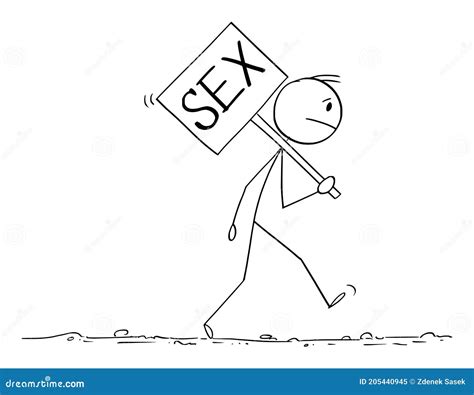 Vector Cartoon Illustration Of Frustrated Sad Or Stressed Or Man Walking With Sex Sign Stock