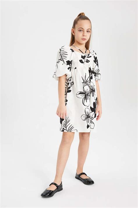 بيج فاتح بناتي فستان بناتي قطن نص كم قصة عادية 3075539 Defacto