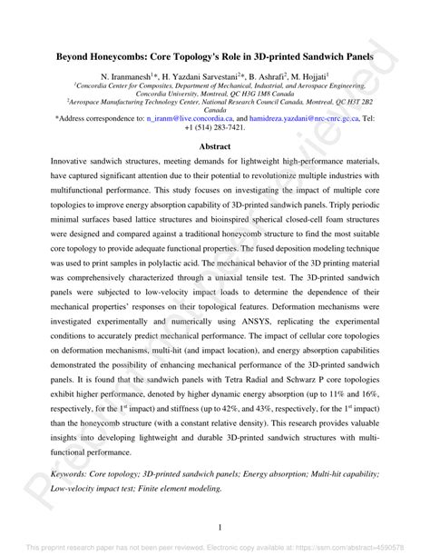 Pdf Beyond Honeycombs Core Topologys Role In 3d Printed Sandwich Panels