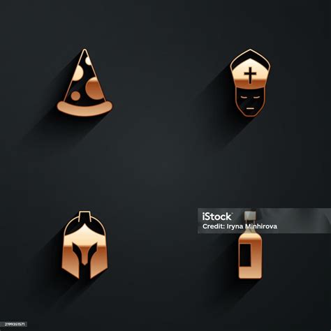 피자 조각 교황 로마 군대 헬멧 및 긴 그림자가 있는 병 와인 아이콘을 설정합니다 벡터 가공의 인물에 대한 스톡 벡터 아트 및 기타 이미지 Istock