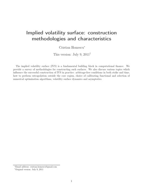 Implied Volatility Surface Construction Pdf Implied Volatility Option Finance