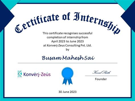 Busam Mahesh Sai On Linkedin I Have Successfully Completed My Summer Internship At Konvêrj Zeûs